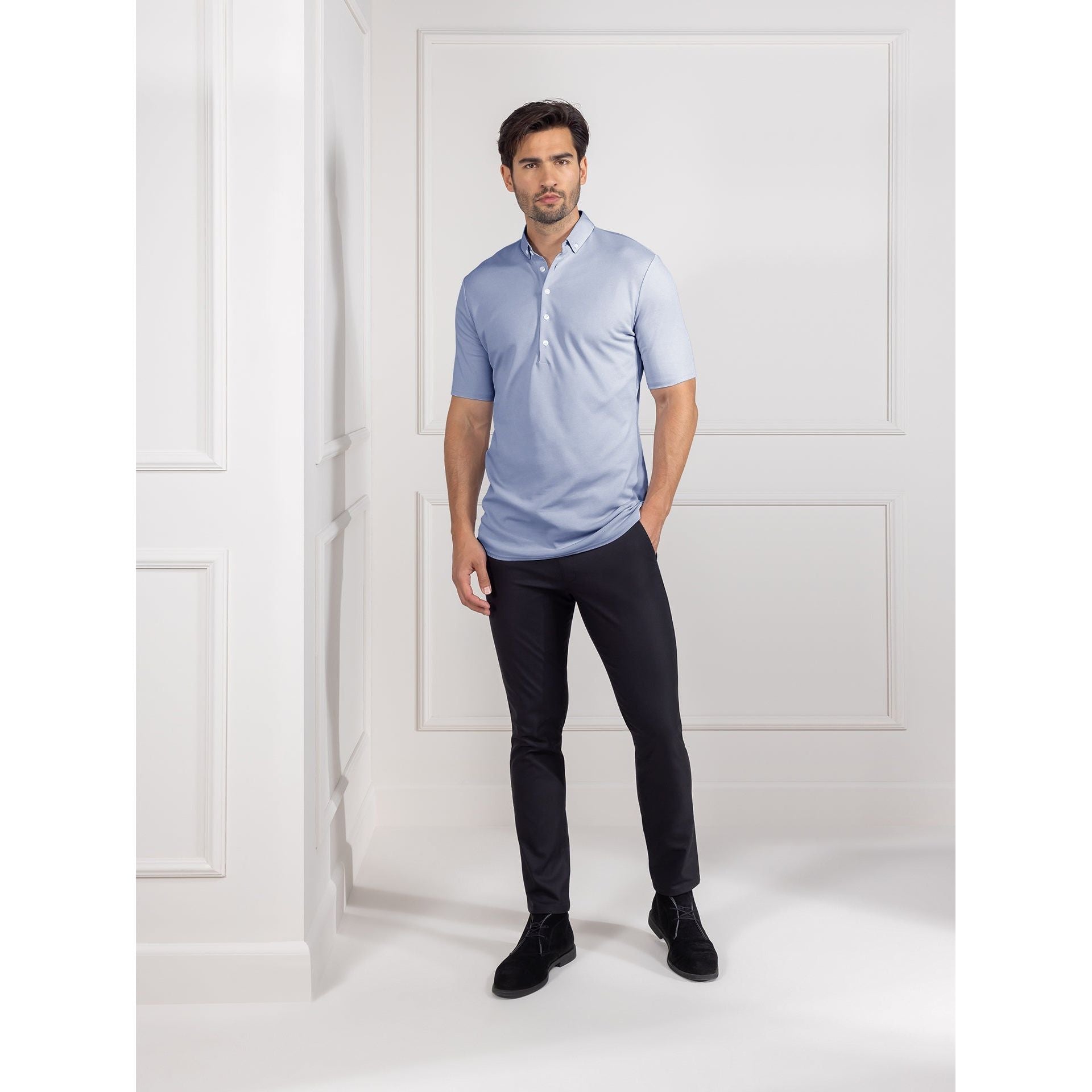 Matteo Light Blue Men's Short Sleeve Polo | Woven Collar – UNITED ...